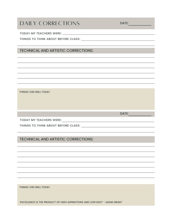 Summer Intensive Corrections Journals – Ballet Help Desk